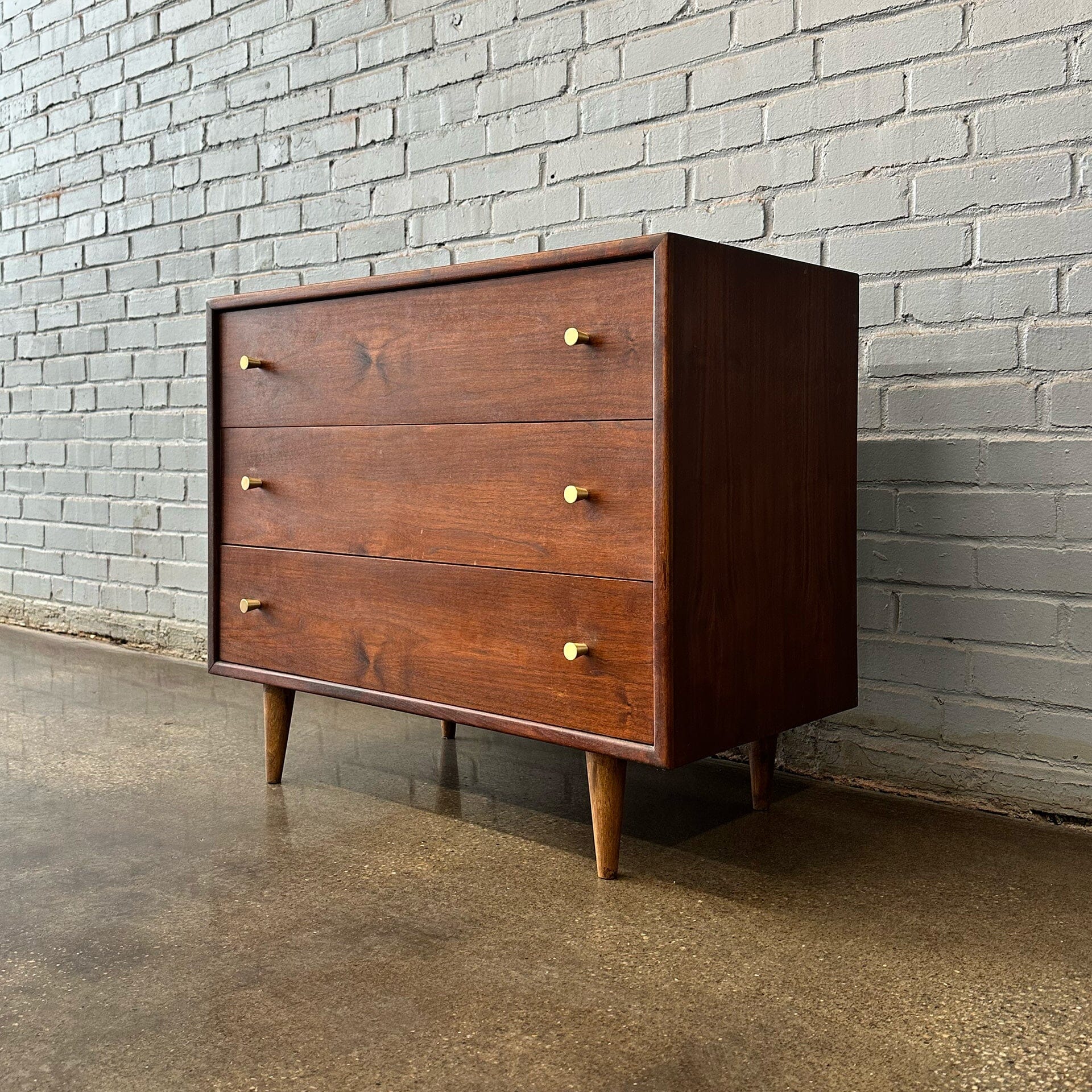Small MCM Walnut 3 Drawer Dresser MidMod Decor