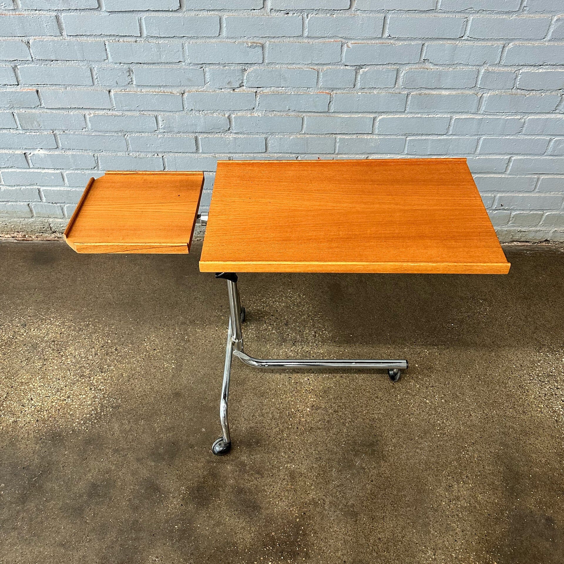 Adjustable Rolling Teak Tray Table by HMN