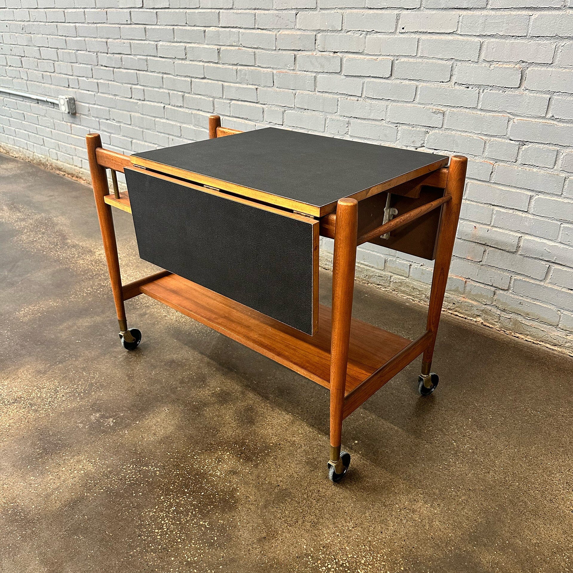 MCM Walnut Bar Cart with Leather Top – MidMod Decor