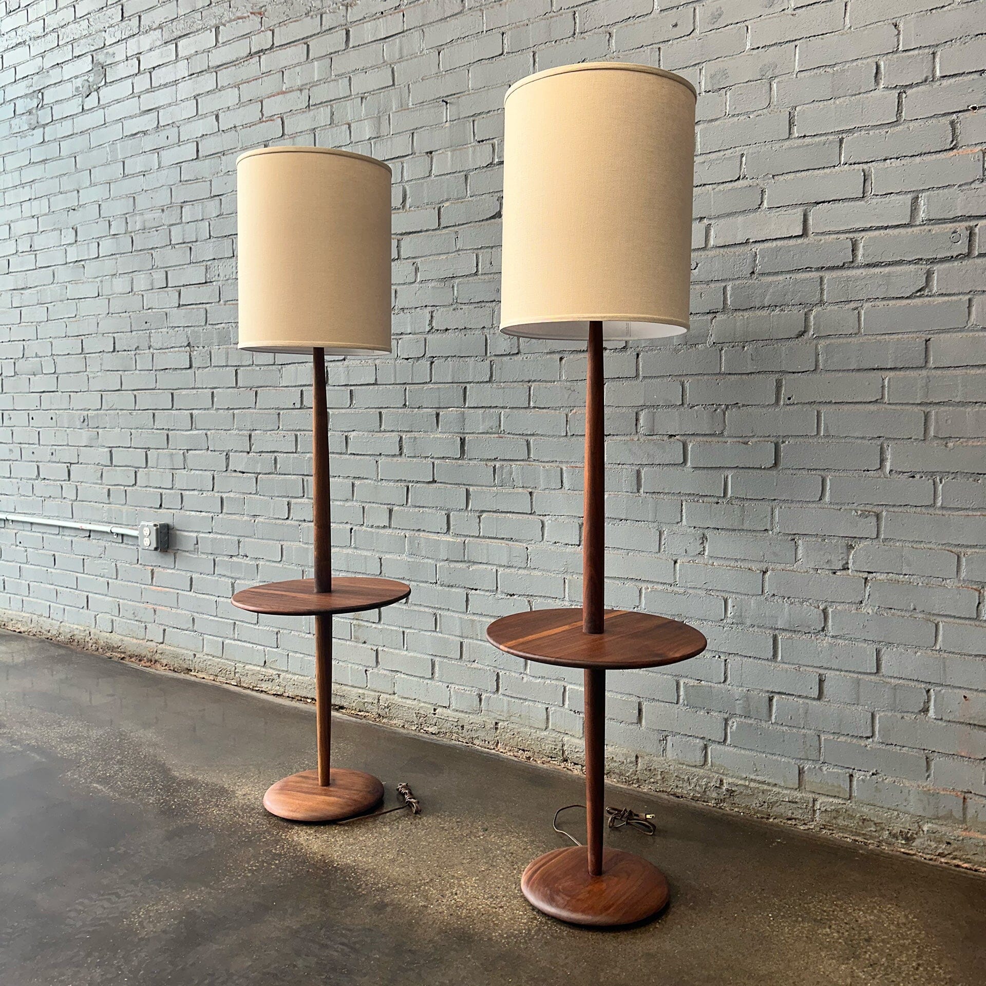 Pair of Walnut Side Table Floor Lamps – MidMod Decor