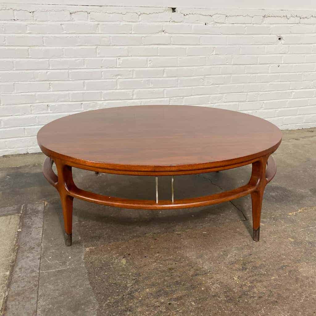 Round Walnut Coffee Table with Metal Accents – MidMod Decor